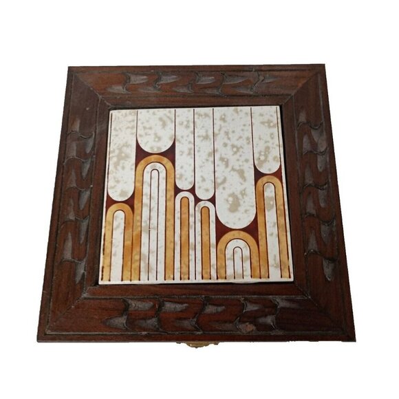 Vintage | Storage & Organization | Vintage Carved Wood Inlaid Tile ...